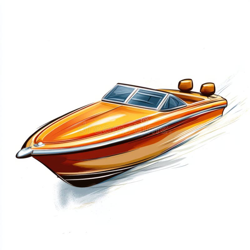 Orange Speedboat Cutting through the Water. Stock Illustration ...