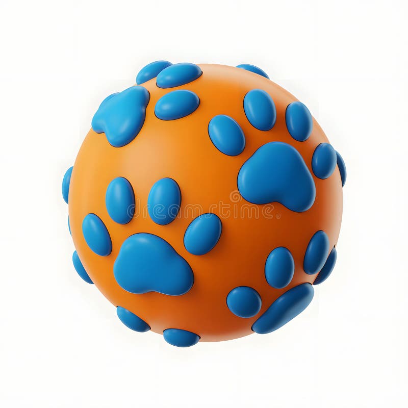3d Plastic Illustration Dog Ball in Orange Sphere Decorated with Blue ...