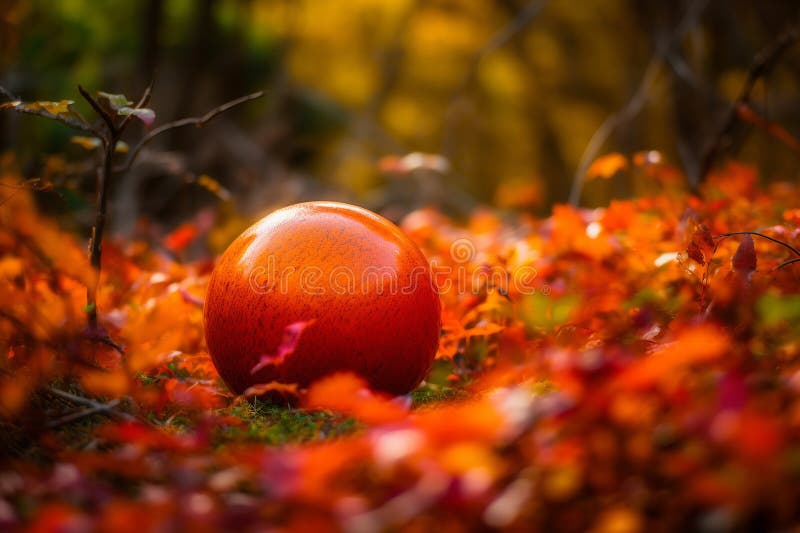 Orange Sphere in the Garden with Autumn Foliage Stock Image - Image of ...