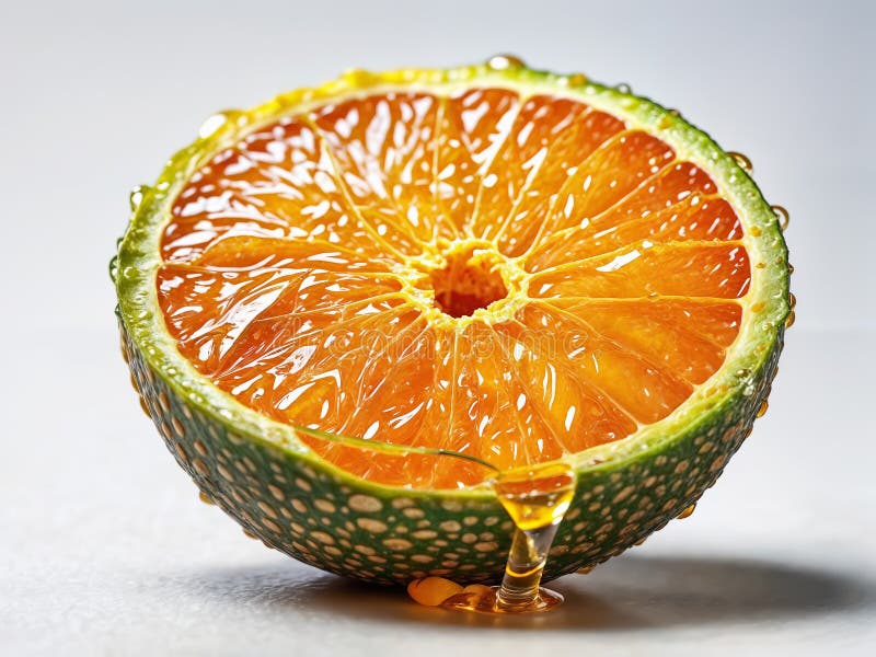 Orange in Splashes of Water. Cut Green Orange Stock Illustration ...