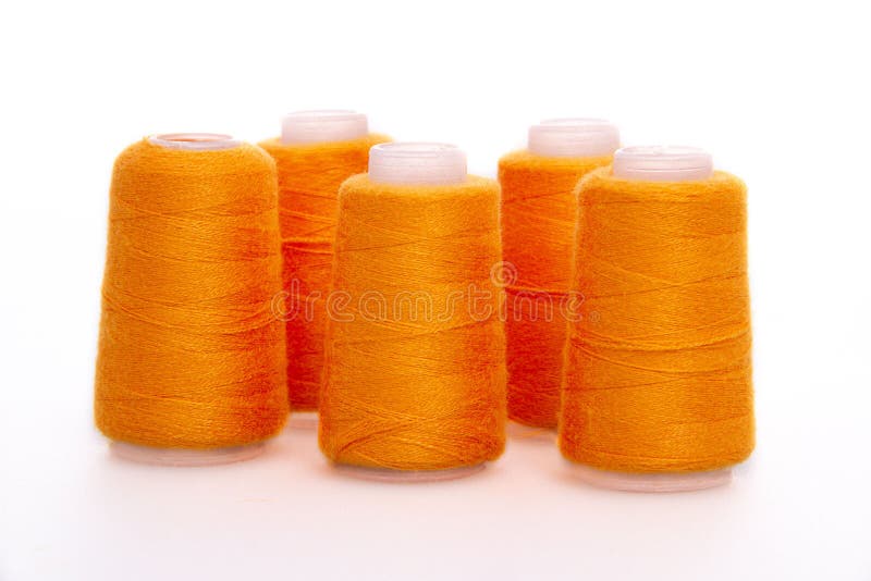 Orange Spool of Thread Isolated on White Background. Skein of Woolen ...