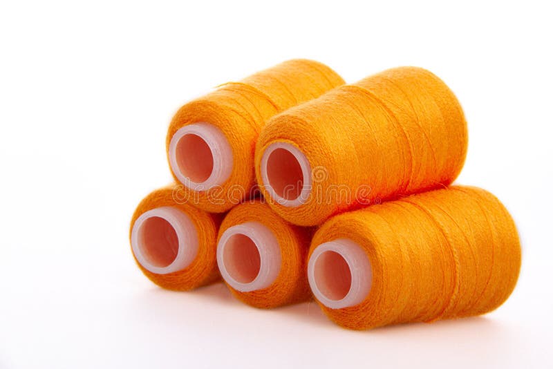 Orange Spool of Thread Isolated on White Background. Skein of Woolen ...