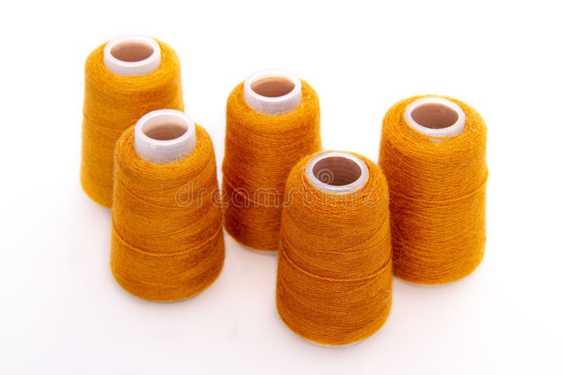 Orange Spool of Thread Isolated on White Background. Skein of Woolen ...