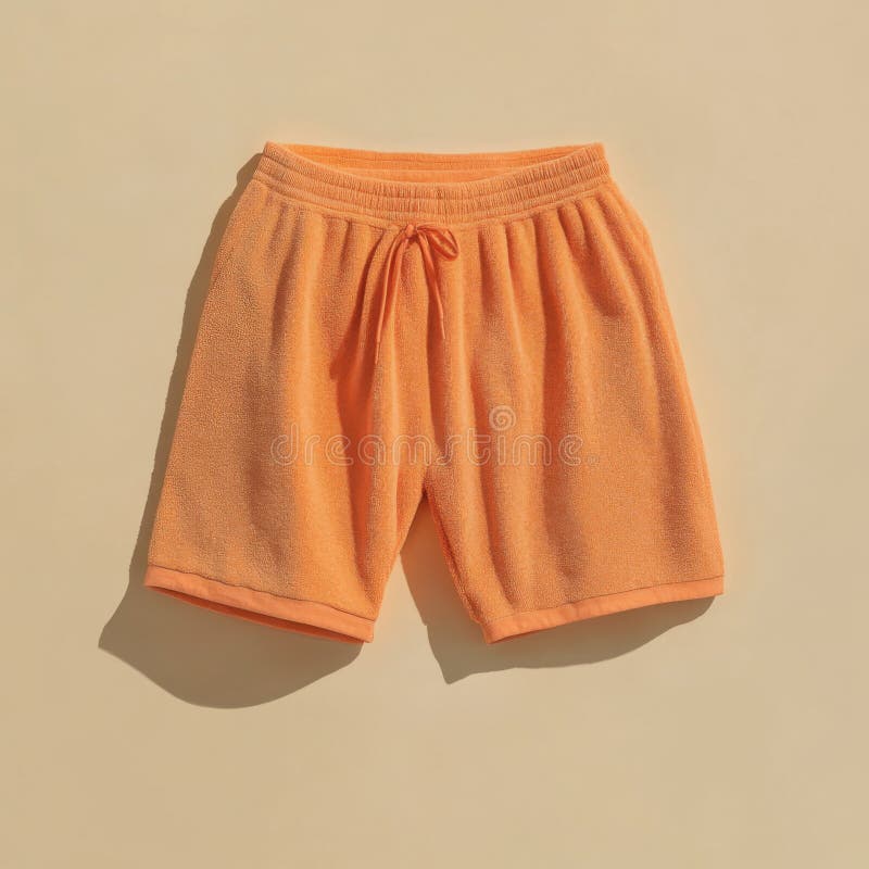 Orange Sport Shorts on Beige Background. Mockup Image Stock ...