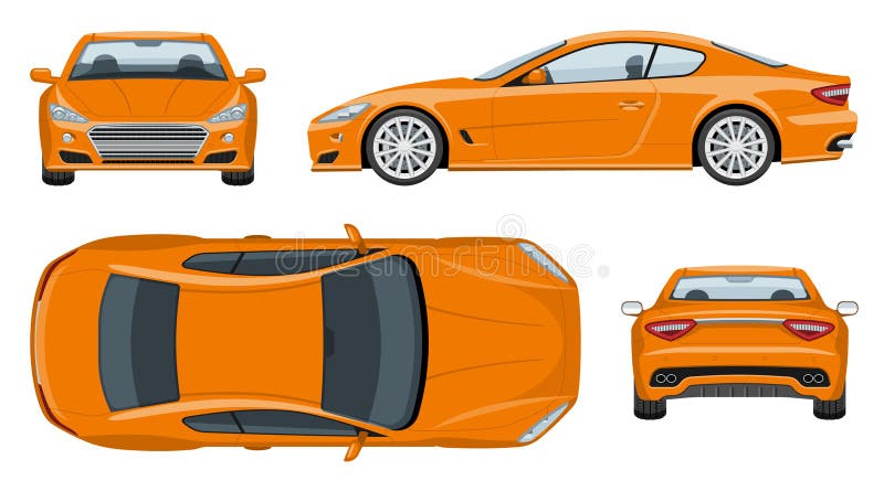 Orange Sports Car Vector Template Side, Front, Back Top View Stock ...