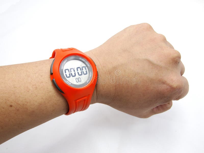 Orange Sports Watch with Hand Stock Photo - Image of background, wrist ...