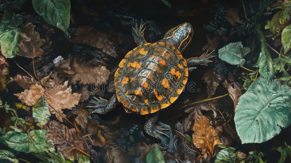 Orange Spotted Turtle among Autumn Leaves Stock Illustration ...