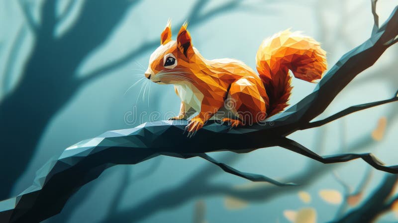 Orange Squirrel on Dark Branch Low Poly Illustration Stock Illustration ...