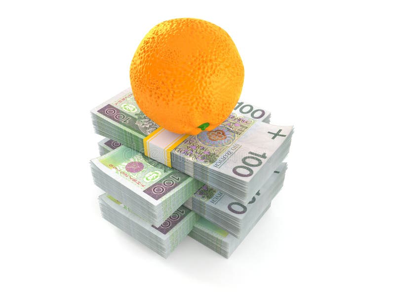 Orange on stack of money stock illustration. Illustration of background ...