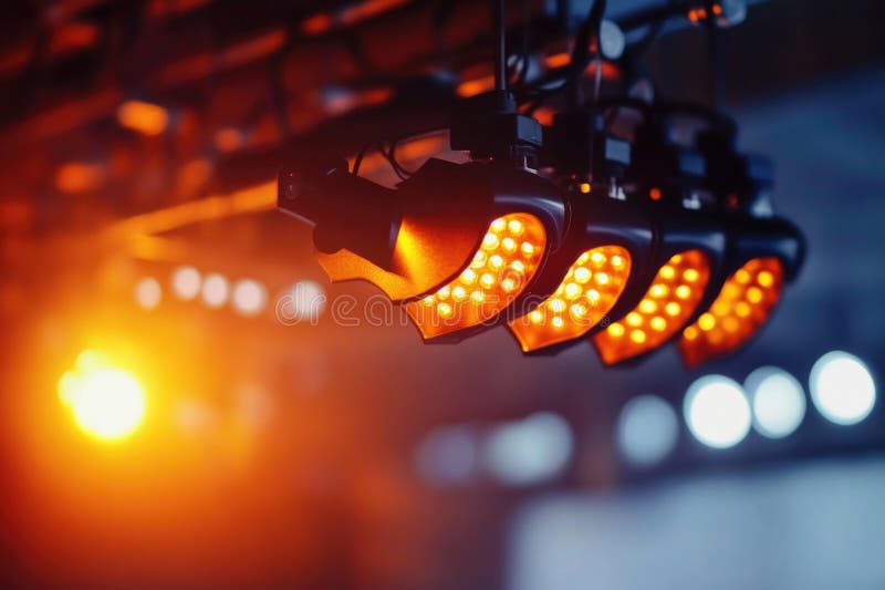 Orange Stage Lights Illuminating Concert Venue with Bokeh Effect Stock ...