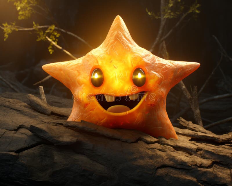 An Orange Star with Glowing Eyes Sitting on a Rock Stock Illustration ...