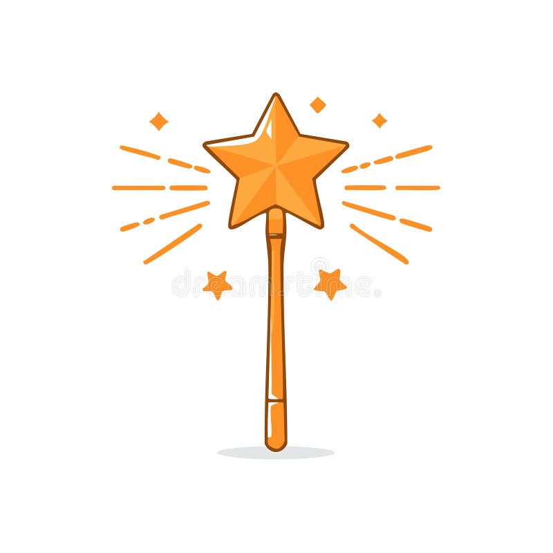 Orange Star Magic Wand with Sparkling Light Effects Stock Vector ...