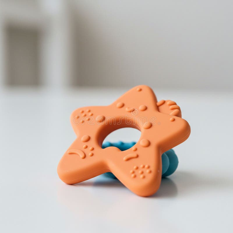 Orange Star-shaped Teething Toy with Textured, Embossed Patterns for ...