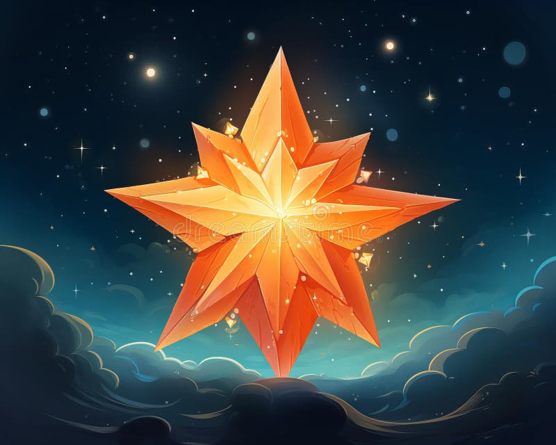 An Orange Star in the Sky with Clouds and Stars Stock Illustration ...