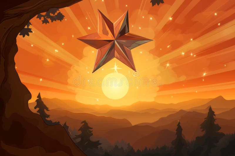 An Orange Star in the Sky with Mountains in the Background Stock ...