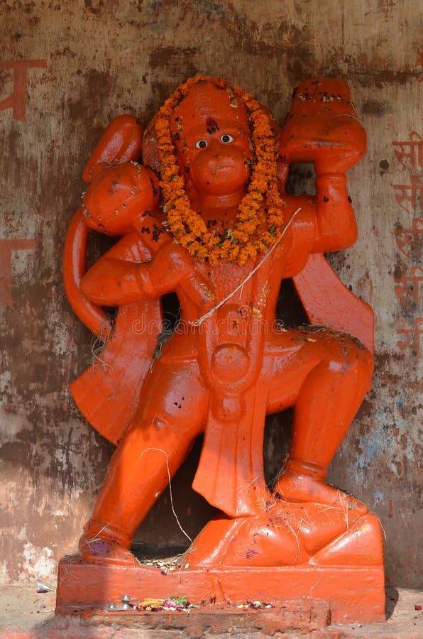 Orange Statue of Lord Hanuman, the Hindu Monkey Deity in Varanasi ...