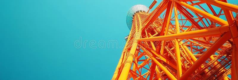Orange Steel Construction of a Tower Low Angle View Against Blue Sky ...