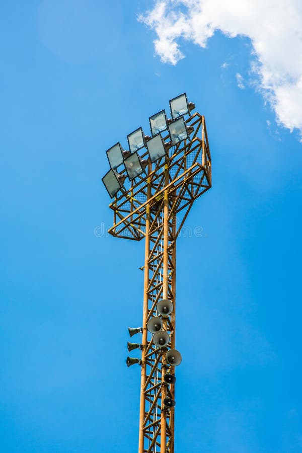 Orange Steel Tower Stadium Lights Stock Image - Image of equipment ...