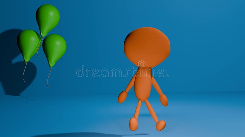 Orange Stick Man Character Dancing on Blue Background with Balloons ...