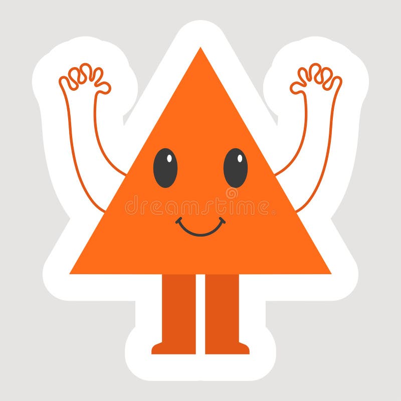 Orange Sticker of Hand Up Standing Triangle Cartoon Over Grey Stock ...