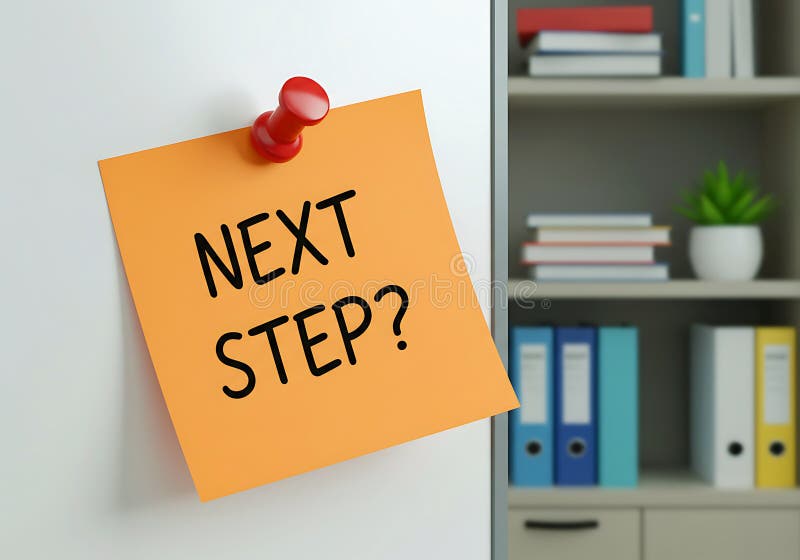 Orange Sticky Note in Realistic Office Setting Next Step Stock ...