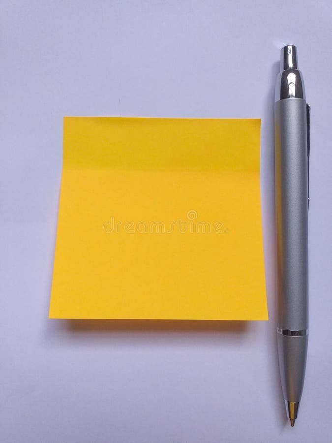 Orange Sticky Notes Paper and a Pen Stock Photo - Image of announcement ...