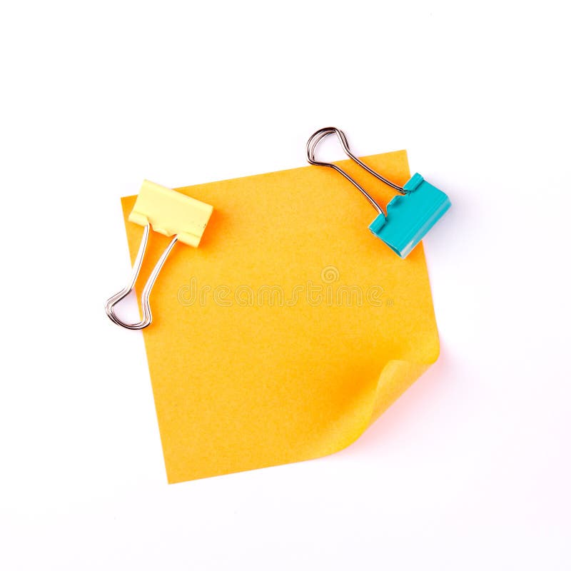Orange Sticky Paper Note with Clips Stock Image - Image of copy, empty ...