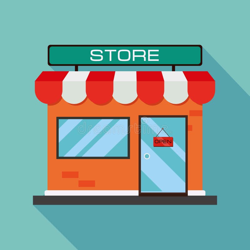 Orange Store Icon. Shop Icon with Flat Shadow on a Blue Background ...