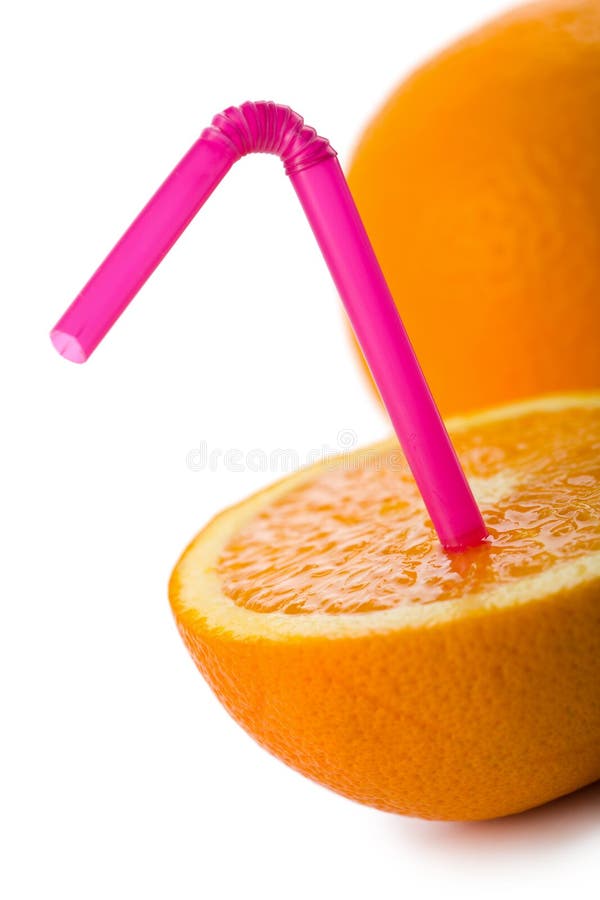 Orange with straw isolated stock photo. Image of dessert - 9139956