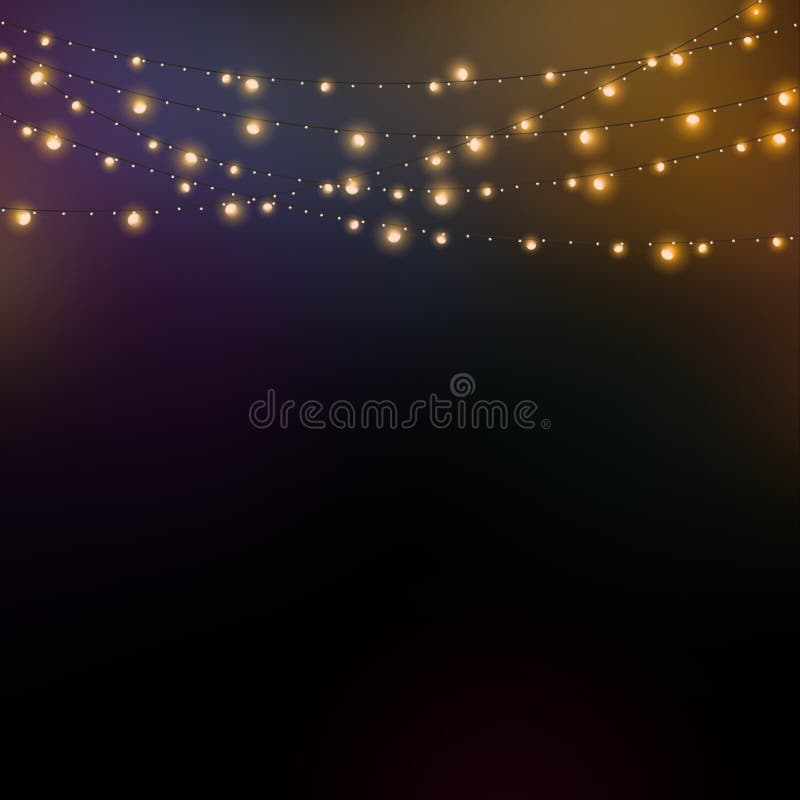 Orange String Christmas Lights in Black and Colorful Background for ...