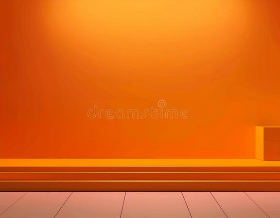 Orange Studio Backdrop with Platform and Spotlight Stock Illustration ...
