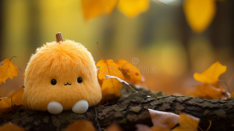 An Orange Stuffed Animal Sitting on a Branch in the Fall Stock ...