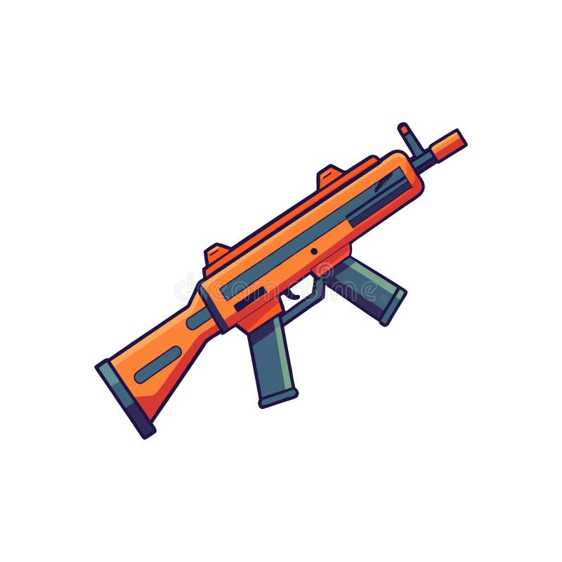 Orange Submachine Gun Flat Vector Illustration on White Background ...