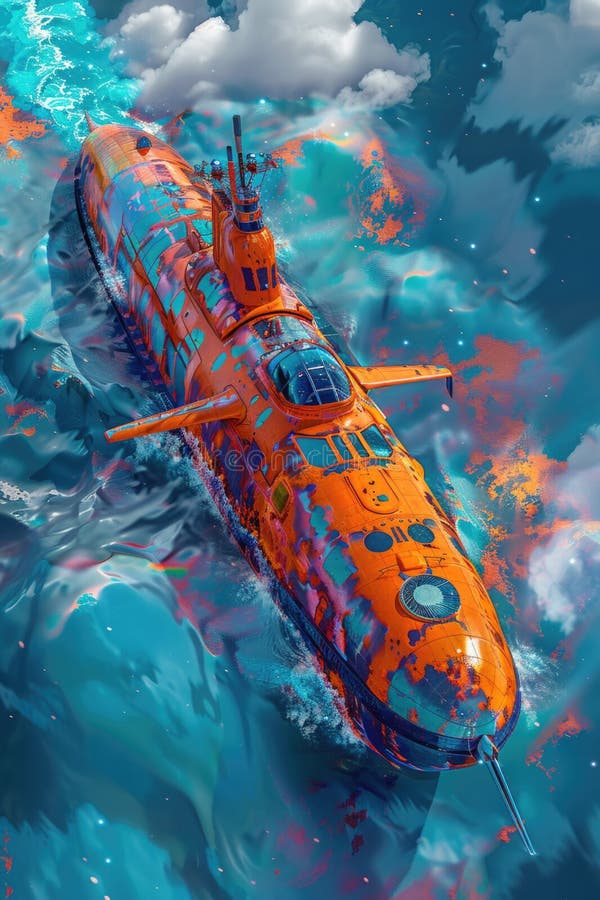 Orange Submarine Floating on Water, Suitable for Marine Themed Designs Stock Image - Image of ...