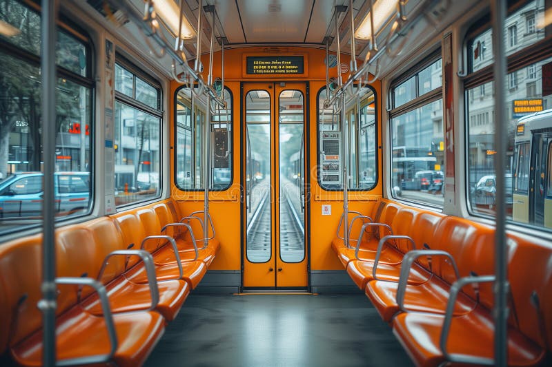 An Orange Subway Car with Its Doors Open, Revealing the Interior of the ...
