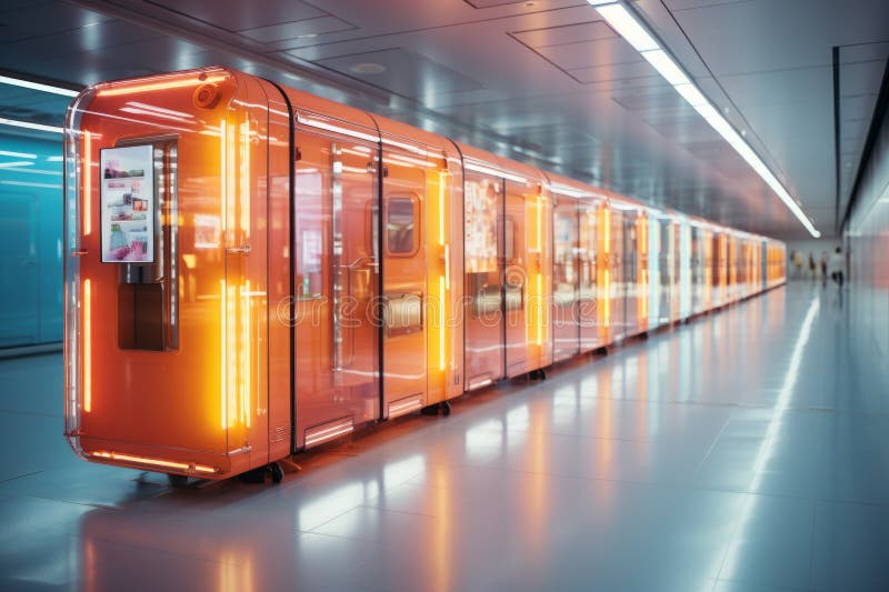An Orange Subway Train in a Subway Station Stock Illustration ...