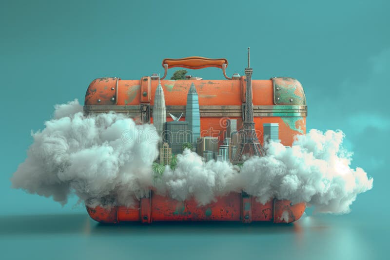 Orange Suitcase with Iconic Landmarks Stock Illustration - Illustration ...