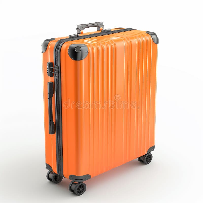 Orange Suitcase with Wheels on White Background Stock Image - Image of ...