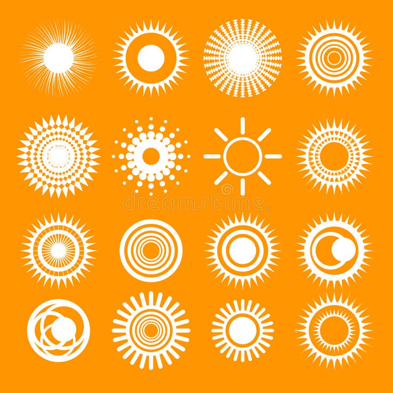 Orange Sun Collection Icons. Stock Vector - Illustration of light, heat ...