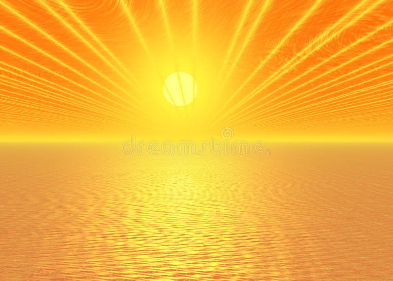Orange sun over water stock illustration. Illustration of shines - 22468194