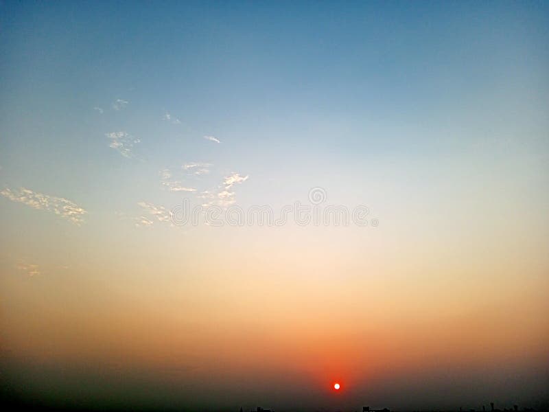 Orange Sun Setting in the Clear Sky Stock Image - Image of clear ...