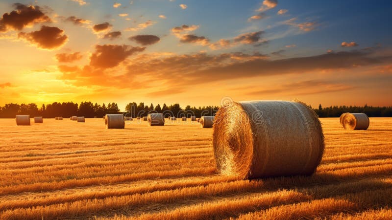 Orange Sunlight Falling on the Hay Bales Stock Illustration ...