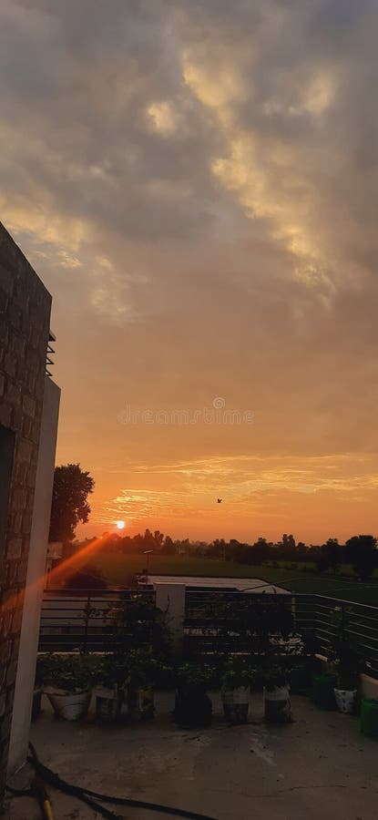 Orange Sunray in Cloudy Sky Rooftop View Stock Image - Image of view ...