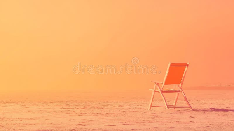 Orange Sunset Beach Chair on Sandy Shore Stock Illustration ...