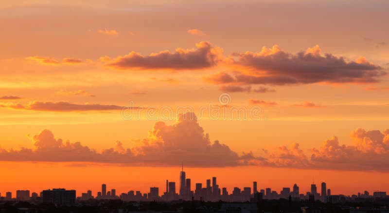 Orange Sunset City Skyline Silhouette Stock Illustration - Illustration ...