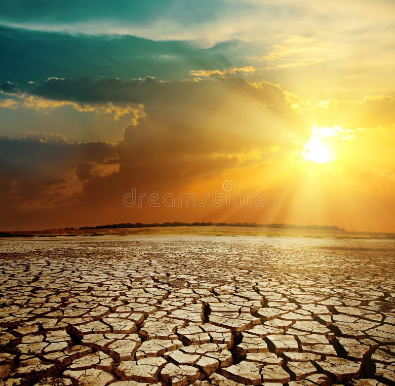 Orange Sunset and Drought Earth Stock Photo - Image of global, soil ...