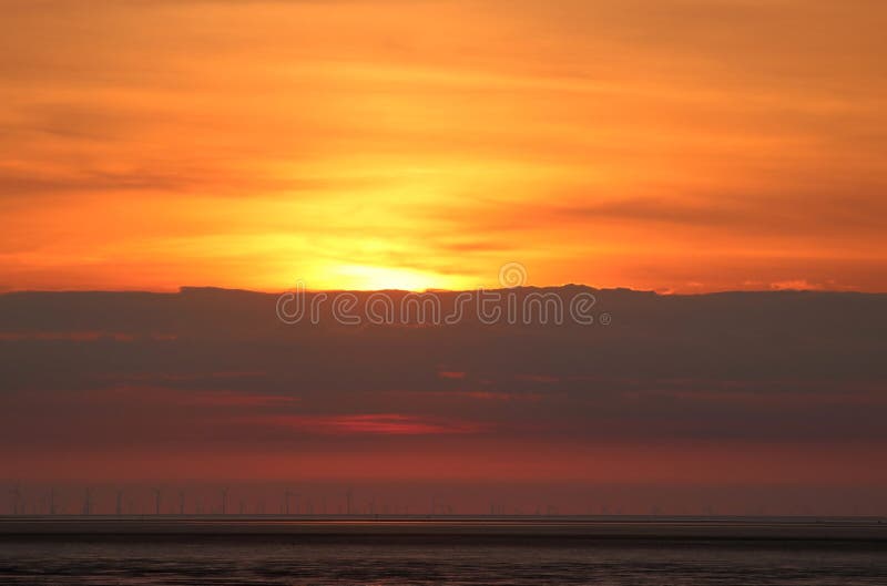 Orange Sunset Glow in Sky Over Morecambe Bay Stock Image - Image of ...
