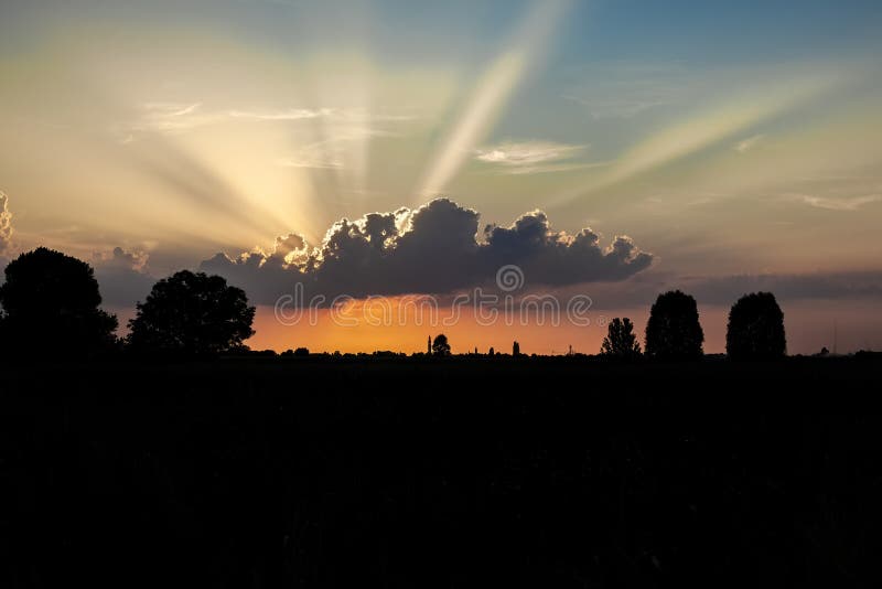 Orange Sunset Landscape Cloud Silhouette Country Stock Photo - Image of ...