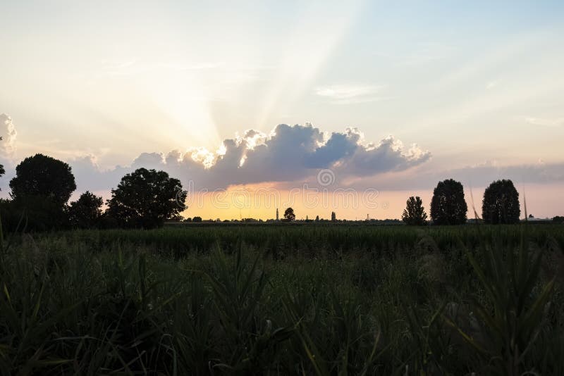 Orange Sunset Landscape Cloud Silhouette Country Stock Photo - Image of ...