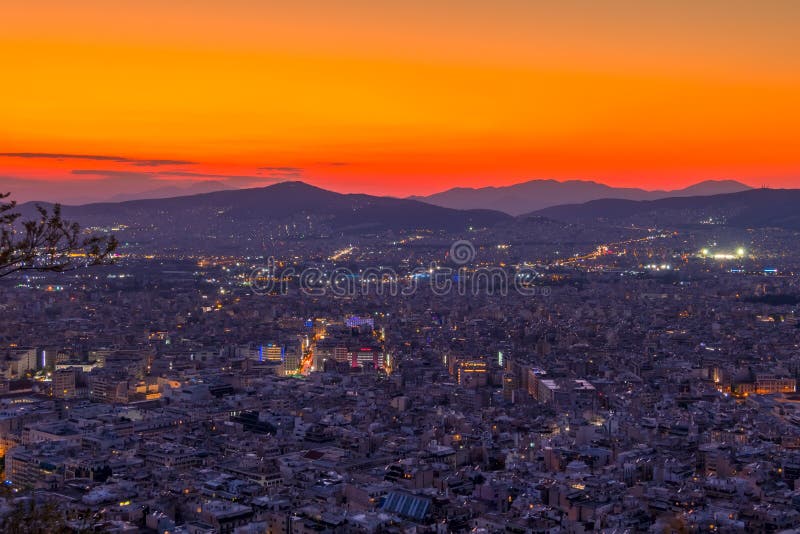 Orange Sunset over Athens stock photo. Image of ancient - 168445588